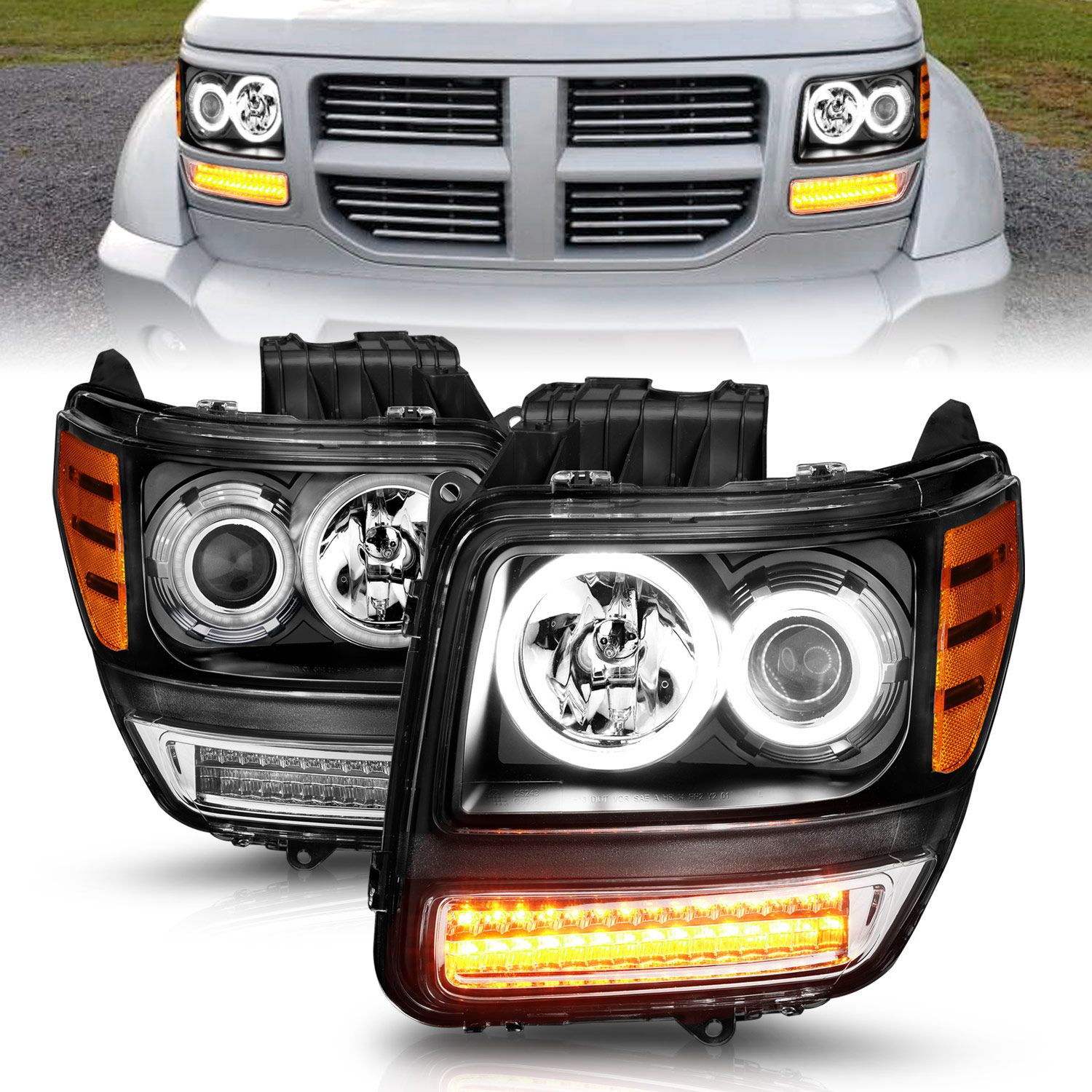 Dodge Nitro 07-12 Projector Headlights Black G2 Clear W/ Rx Halo and L ...