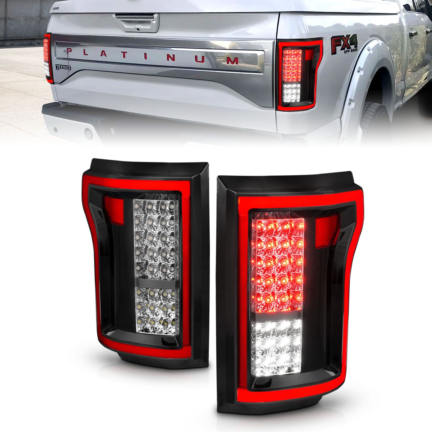 Ford F-150 15-17 Full Led Tail Lights Black/chrome Clear Lens – Major Key